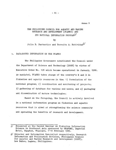 The Philippine Council for Aquatic and Marine Research and Development ...