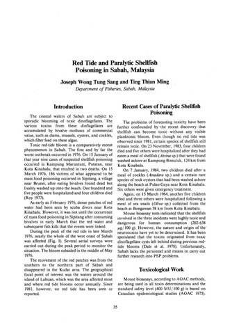 Red tide and paralytic shellfish poisoning in Sabah, Malaysia