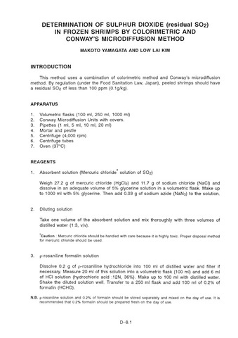Analysis of additives: Determination of sulphur dioxide (residual SO2 ...