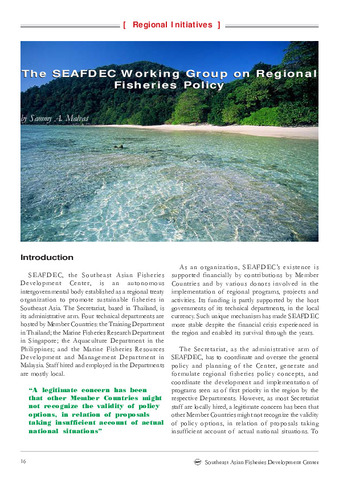The SEAFDEC working group on regional fisheries policy
