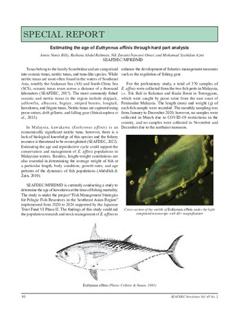 Estimating the age of Euthynnus affinis through hard part analysis